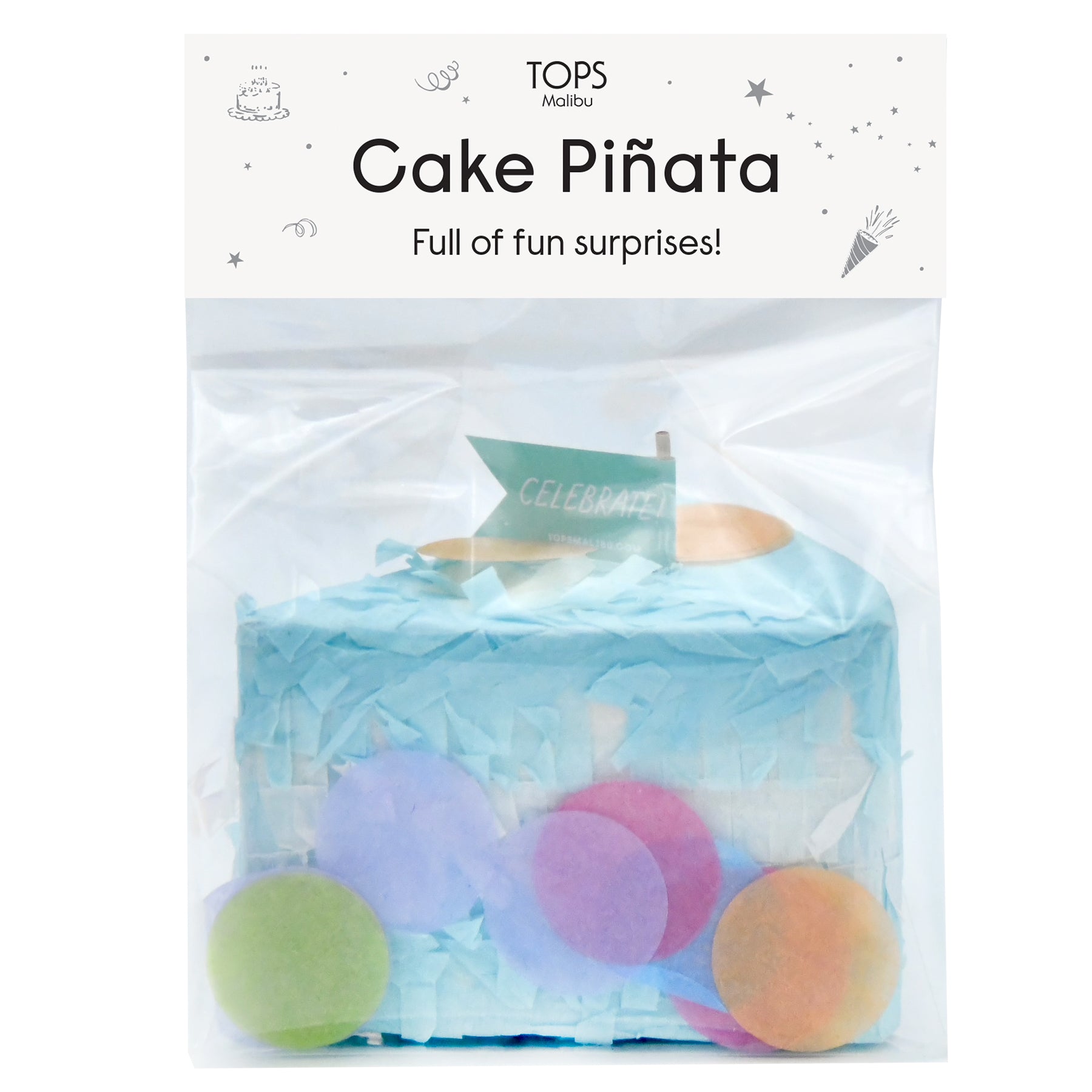 Festive Bright Cake Piñata (Prizes in Slices) - TOPS Malibu